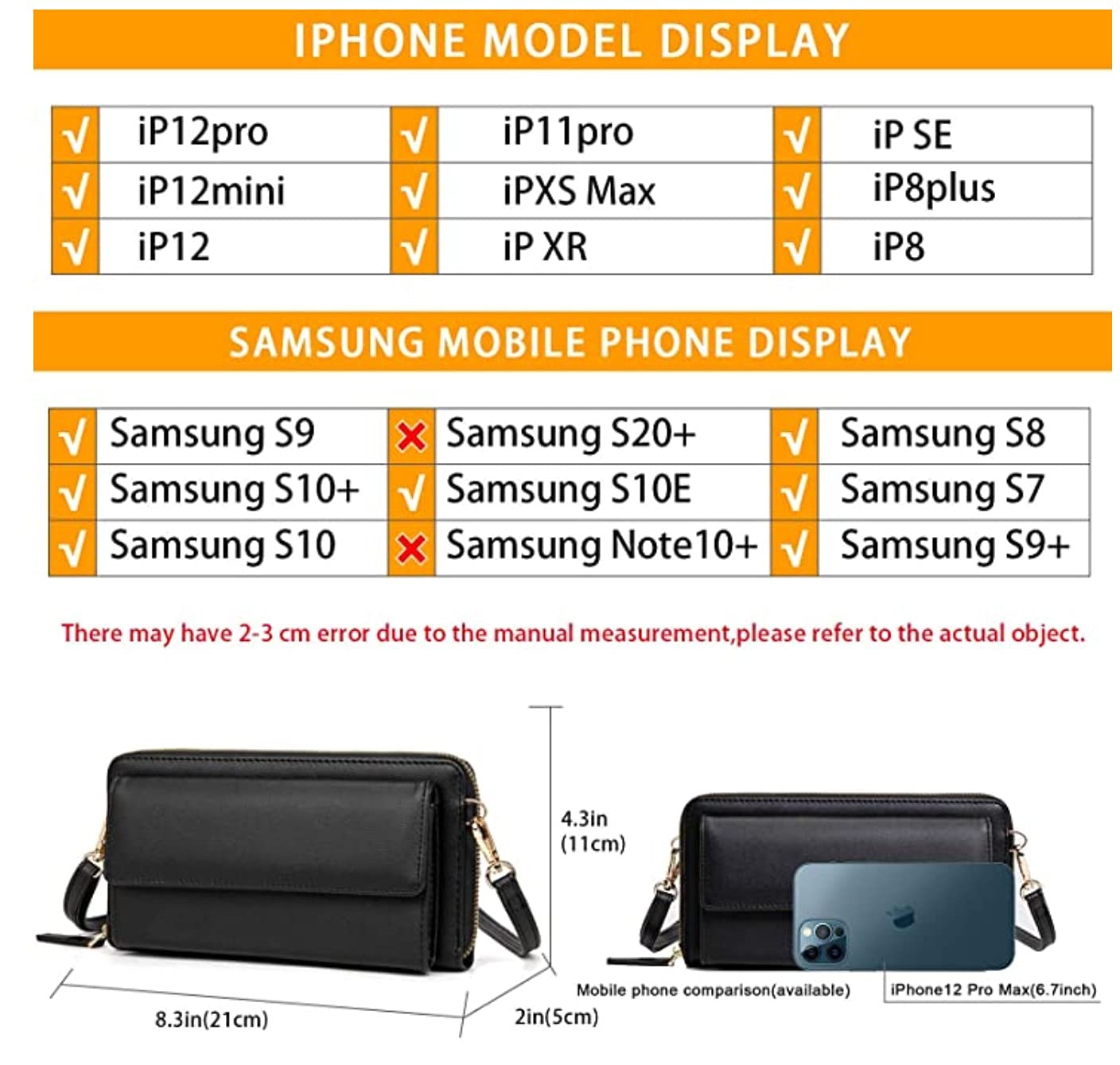 Touch Screen Phone Bag Small Crossbody Bag Shoulder Handbag, RFID Blocking Wallet for Women (#01 Black)