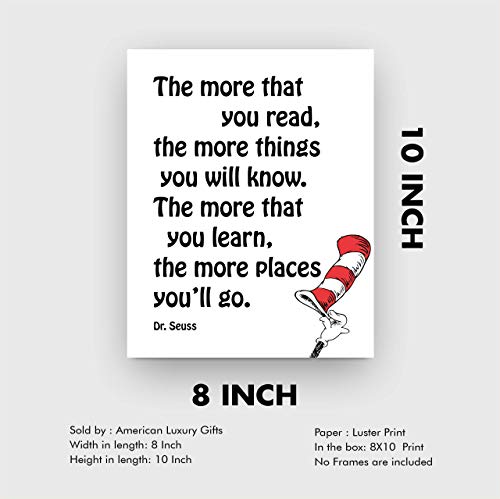 Dr. Seuss Quotes- Read and Know- Inspirational Wall Art, Motivational Wall Art Print Makes Ideal Wall Decor For Living Room Decor, Office Decor, Classroom and Kids Wall Decor, Unframed- 8x10”
