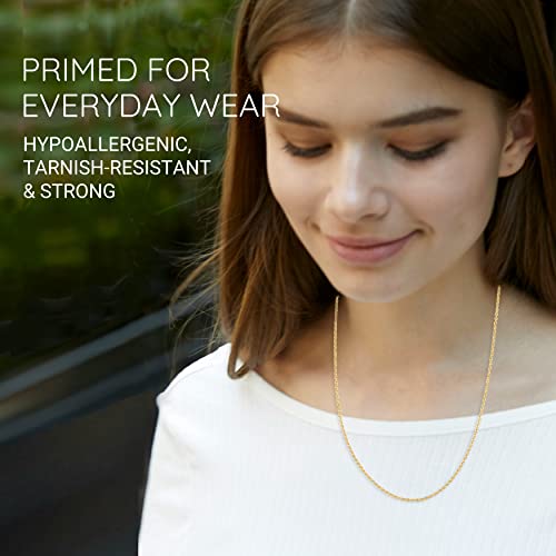 KISPER 24k Gold Cable Link Chain Necklace – Thin, Dainty, Gold Plated Stainless Steel Jewelry for Women & Men with Spring Ring Clasp, 30”