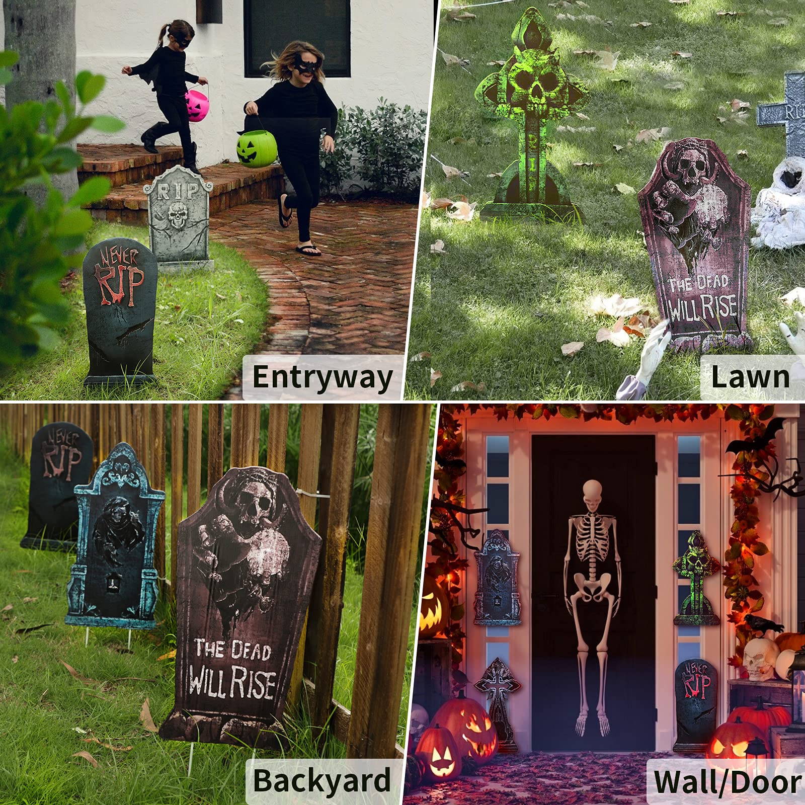 BEAUTLOHAS. Halloween RIP Graveyard Tombstones 6 Pack Yard Stake Signs for Halloween Decorations, Lawn Yard Decorations, Trick or Treating, Halloween Prop (Cross Six)