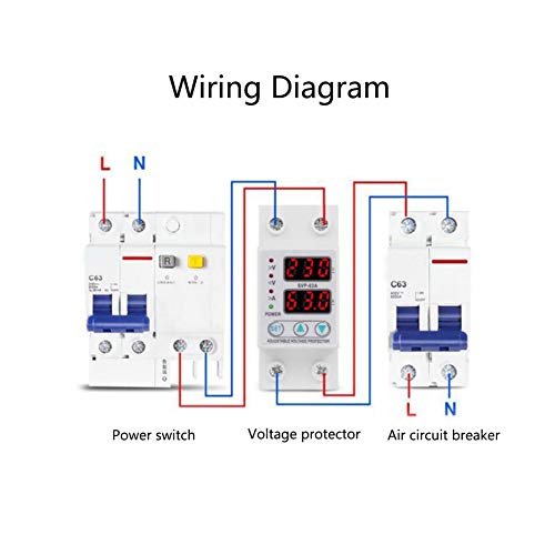 Double LED Display Single Phase Adjustable Voltage Current Protector Voltage Protective Device AC230V 63A 81 x 36 x 60mm