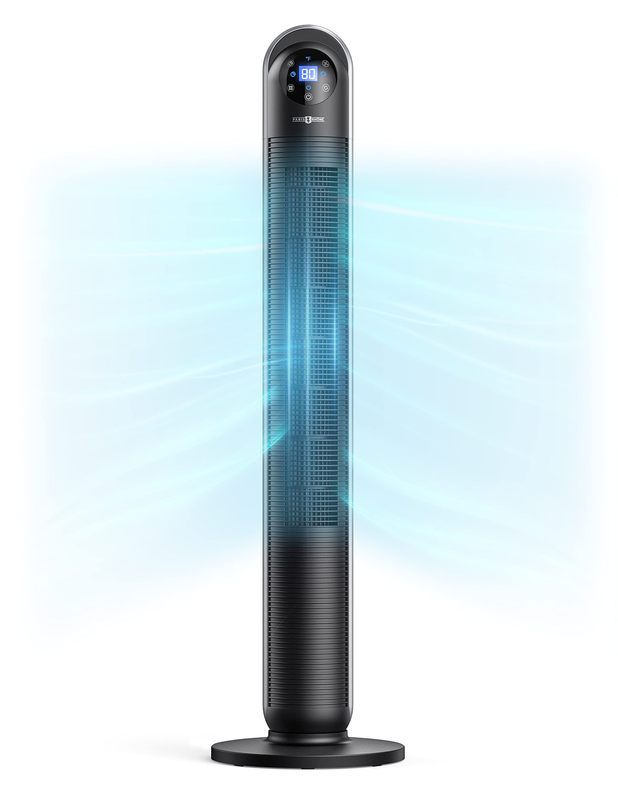 Tower Fan, Paris Rhône Oscillating Tower Fan with 12 Speeds, 24H Timer, 3 Modes, LED Display, Remote Control, Quiet Operation, Portable Bladeless Fan for Bedroom, Living Room, Home Office