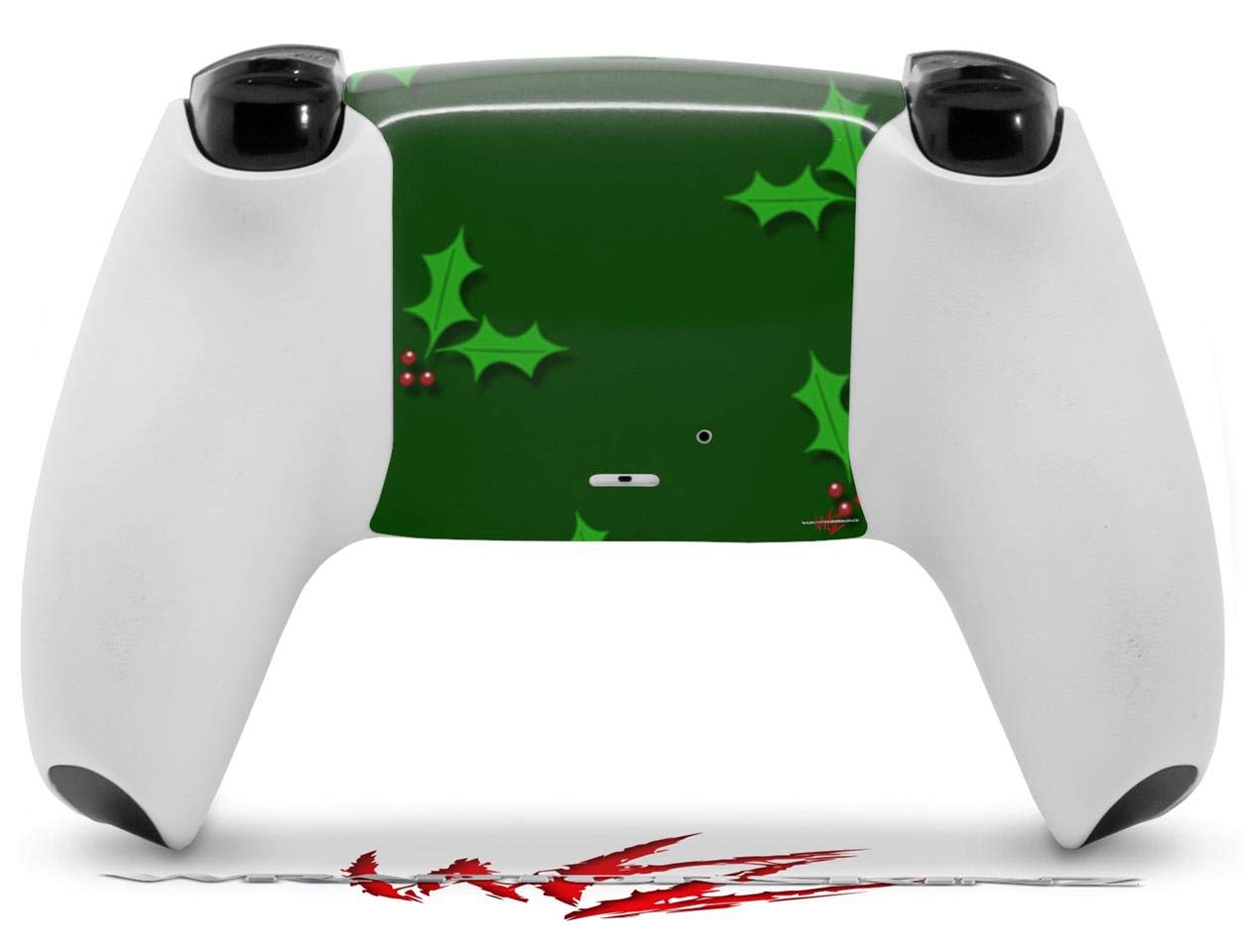 WraptorSkinz Skin Wrap compatible with Sony PS5 DualSense Controller Christmas Holly Leaves on Green (CONTROLLER NOT INCLUDED)
