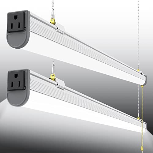 Linkable LED Shop Lights, 40W LED Garage Ceiling Light, 3.6FT 5000K Utility Workshop Lights 4800lm [300W Equivalent], Hanging or FlushMount, LED Workbench Light Fixture W/ Pull Chain, UL Listed, 2Pack