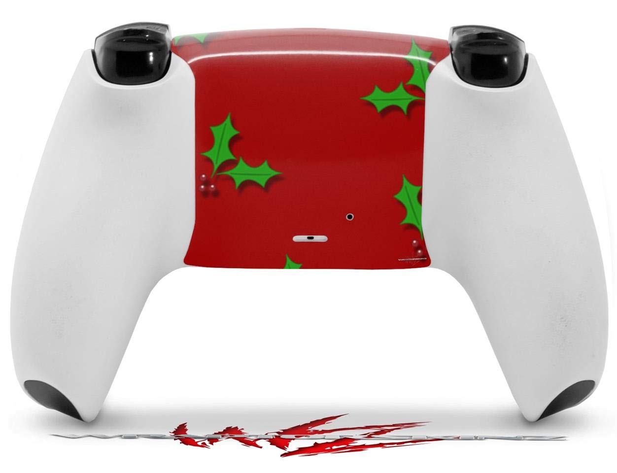 WraptorSkinz Skin Wrap compatible with Sony PS5 DualSense Controller Christmas Holly Leaves on Red (CONTROLLER NOT INCLUDED)