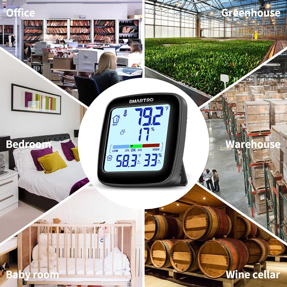 SMARTRO SC92 Professional Indoor Outdoor Thermometer Wireless with 3 Sensors Digital Hygrometer Room Humidity Gauge Temperature and Humidity Meter & Pro Accuracy Calibration