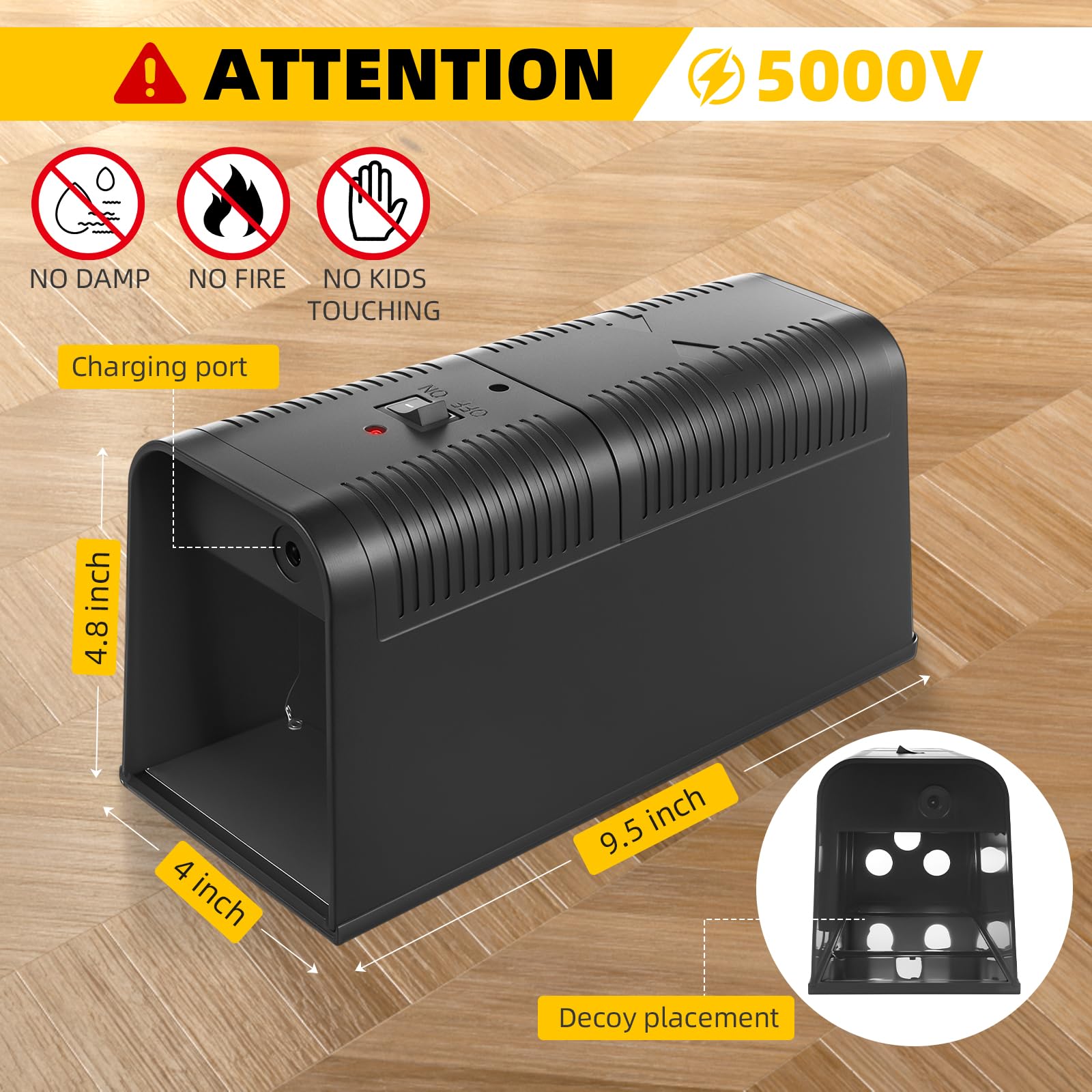 Electric Mouse Trap Zapper Powerful Rat Traps Indoor for Homes with Anti-Escape Door,Effective & Reusable Humane Rodent Zapper Electric Shock Killer for Home,Garage,Kitchens7801115 (2)