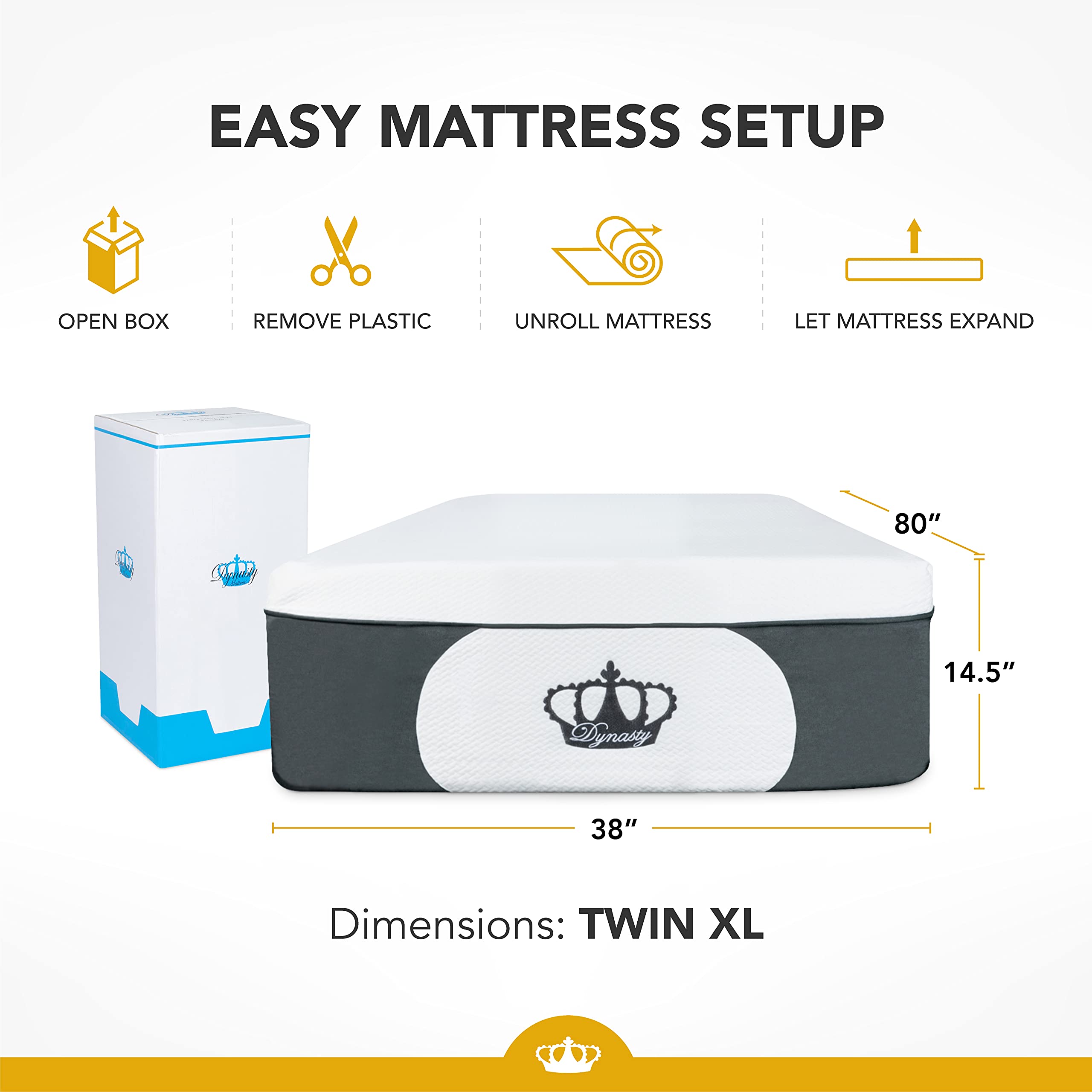 DynastyMattress 14.5-Inch CoolBreeze Plush Medium Soft Gel Memory Foam Mattress Bed (Split-Calking), USA Made