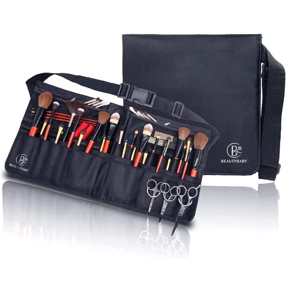 Beautybaby Artist Professional Makeup Brush Waist Bag Cosmetic Portable Multi Pockets Bag with Belt Strap Black