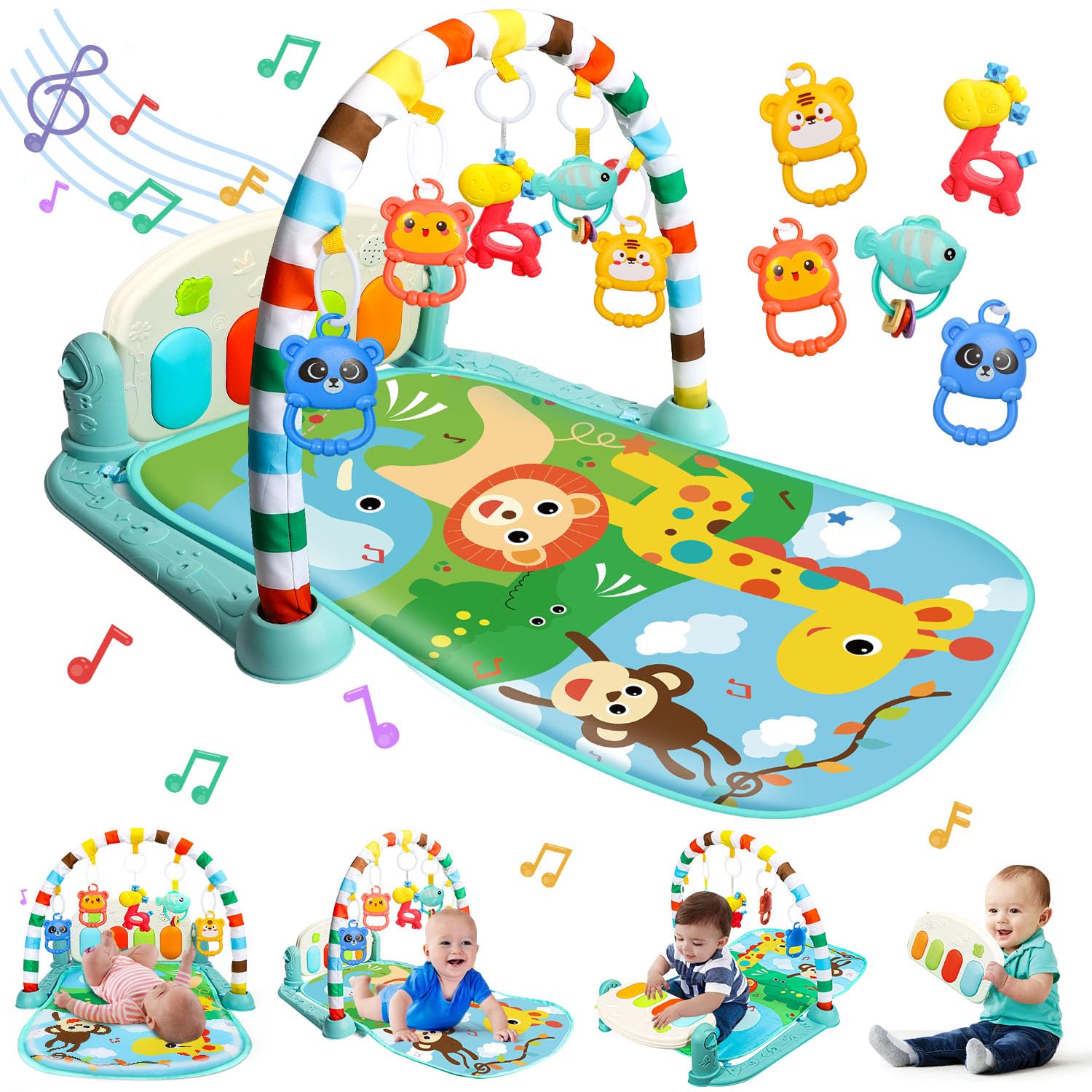 TOY Life Baby Gym Play Mat for Babies 0-6 Months Tummy Time Mat, Baby Kicking Toy Play Piano Playmat Activity Gym for Baby Boy Girl, Infant Toddler Activity Center Toys, Baby Floor Newborn Play Mat