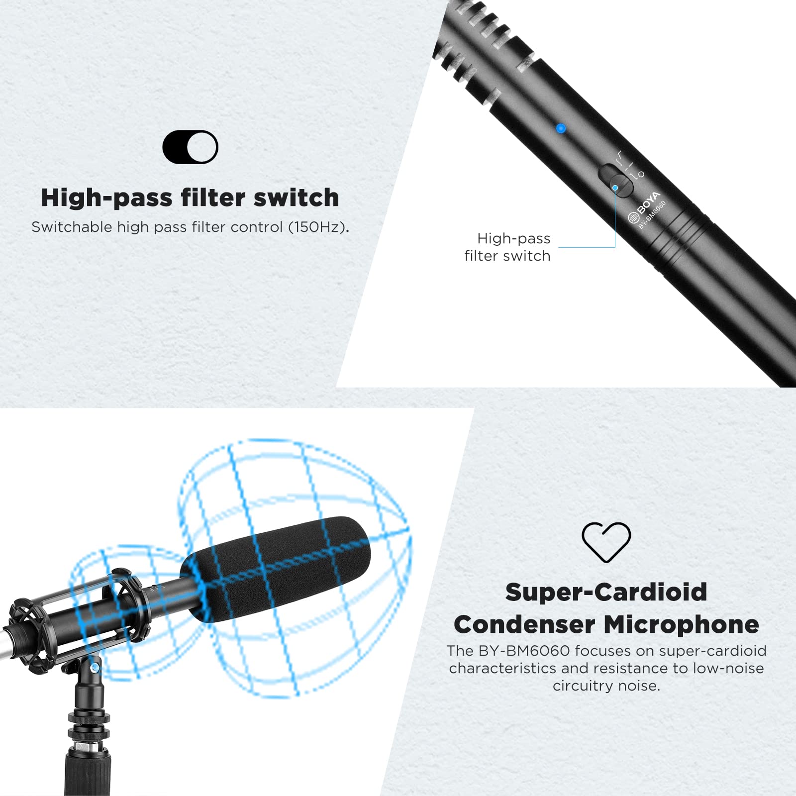 Boya XLR Shotgun Microphone BY-BM6060, Super-Cardioid Condenser Mic with 24 48V Phantom Power for Camera Camcorder Film Interview TV Program Recording Podcast