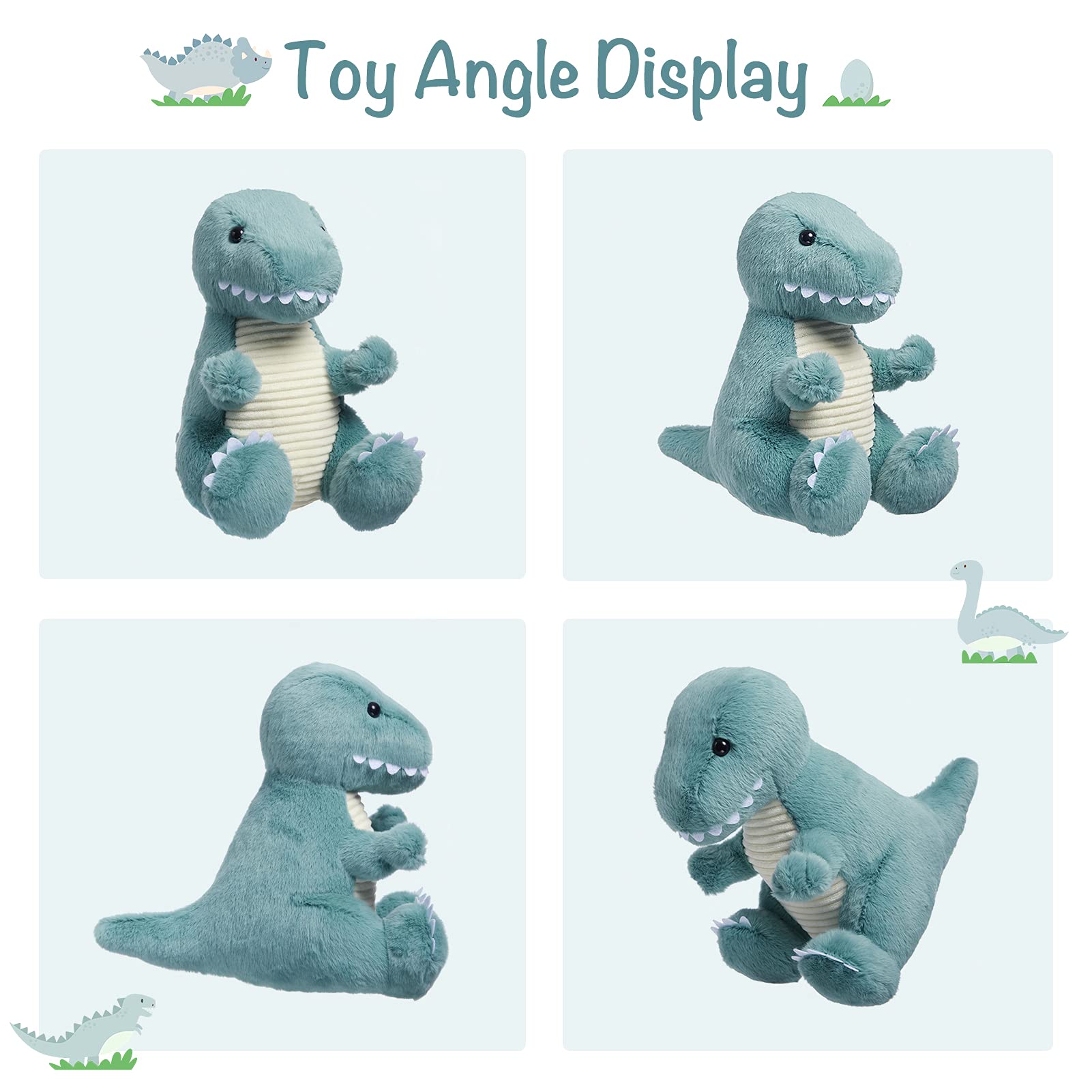 TCBunny Baby Dinosaur Bedtime Stuffed Animal Plush Toy 12", Gifts for Birthday, Valentine, Christmas (T-Rex, Blue), (BPT-0008-BL)