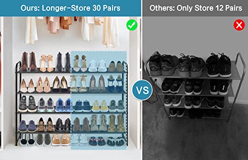 KIMBORA 4 Tier Long Shoe Rack for Closet Floor,Wide Shoe Shelf Storage Organizer Stackable Shoe Organizer for Closet, Bedroom 30-Pairs (Black)
