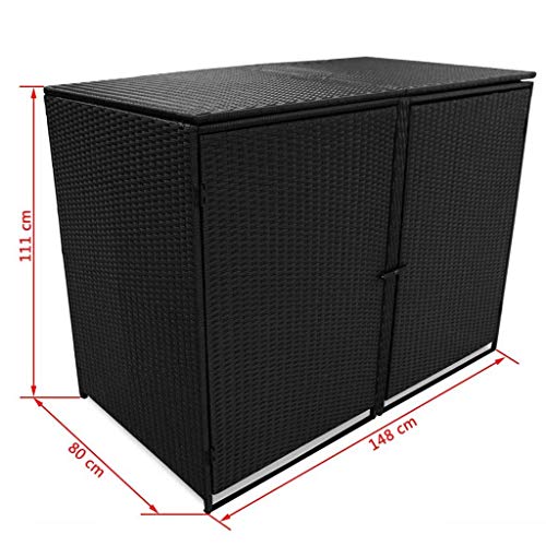 Festnight 2 Wheelie Bin Shed Storage with 2 Individually Doors for Garden Poly Rattan Black 58.3"x31.5"x43.7"
