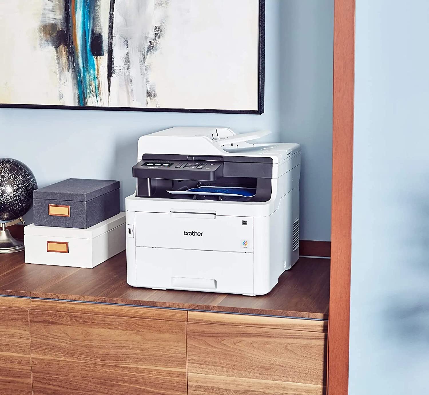 Brother MFC-L3750CDW Color All-in-One Laser Printer, Print Scan Copy Fax, Automatic 2-Sided Printing, 3.7 Inch Color Touchscreen, 600 x 2400 dpi, 50 Sheet ADF, Bundle with JAWFOAL Printer Cable