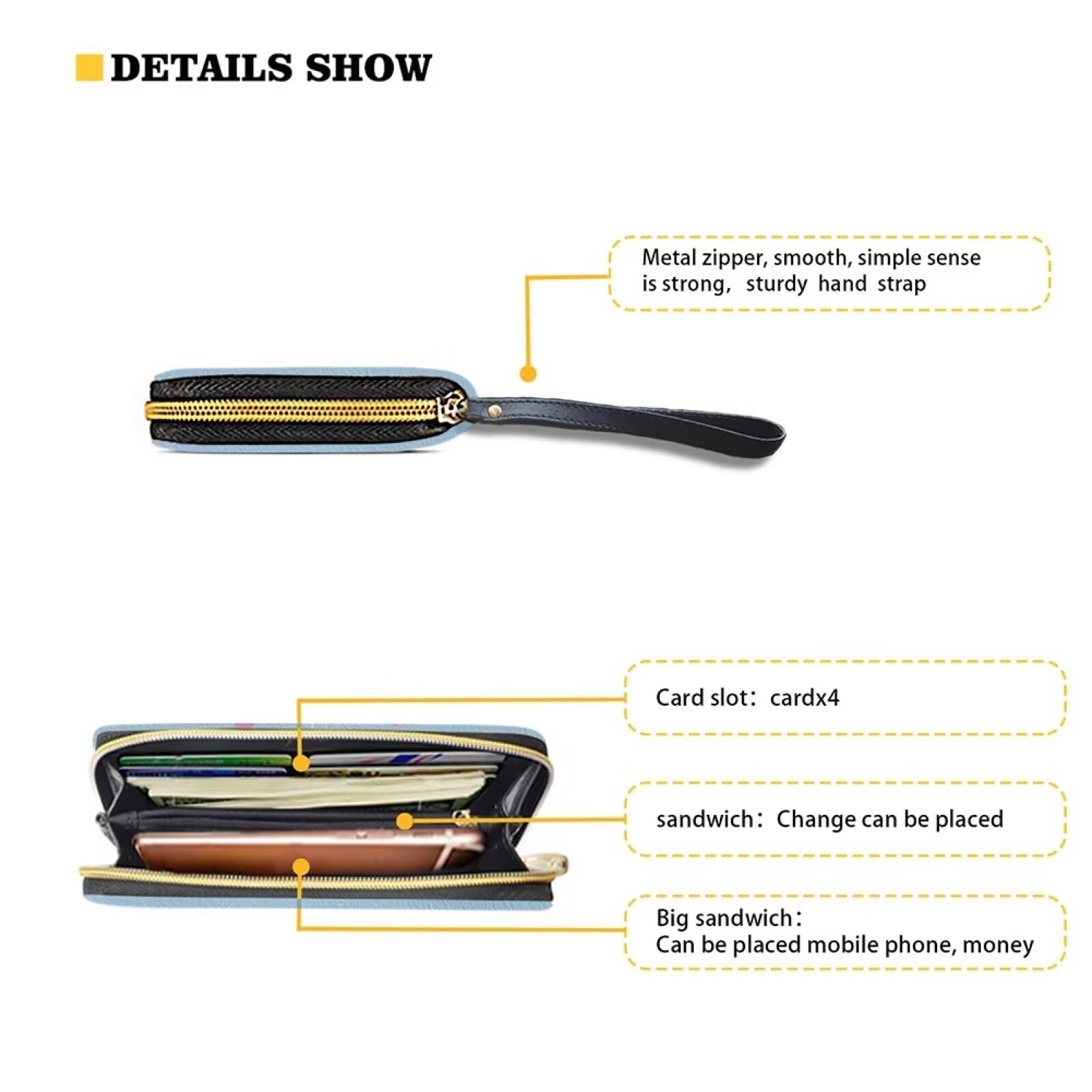 SCRAWLGOD Sunflower Horse Design Leather Wallet for Womens RFID Blocking Credit Card Holder Purse with Wristlet Strap Clutch