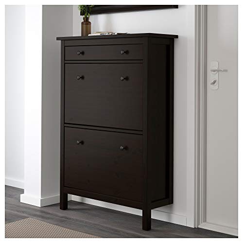 IKEA Hemnes Shoe Cabinet With 2 Compartments, Black-Brown