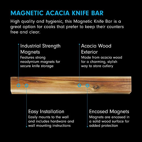 Messermeister Knife Magnet Bar, Acacia - Holds Up to 10 Knives - Easily Mounts to Wall & Includes Hardware + Mounting Instructions - 17 3/4"