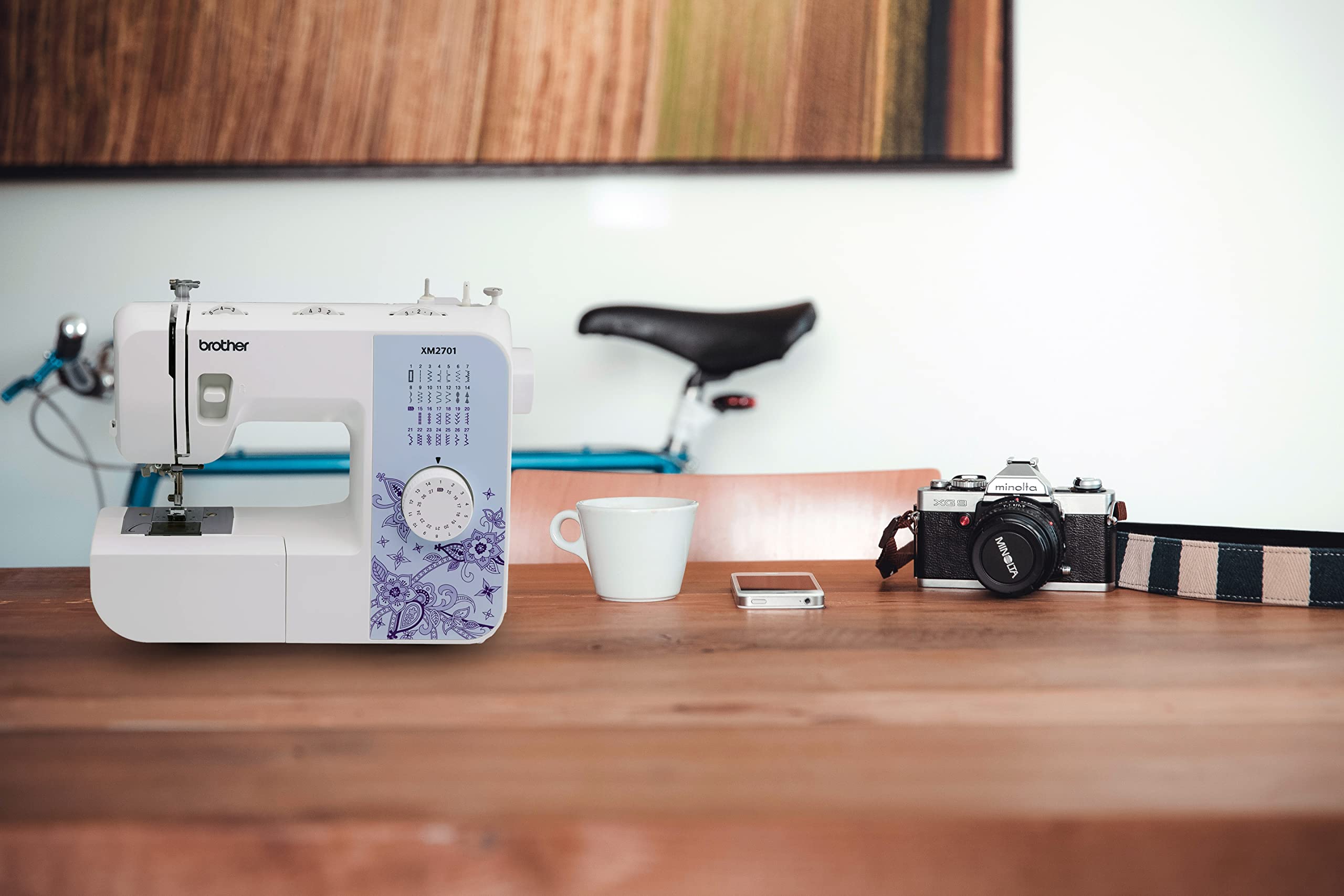 Brother Sewing Machine Bundle XM2701+, 27 Stitch Applications, 63 Stitch Functions, Simple, Portable, Great for Beginners, Top Drop-In Bobbin, 5 heavy duty needles, Kwalicable Cleaning Cloth