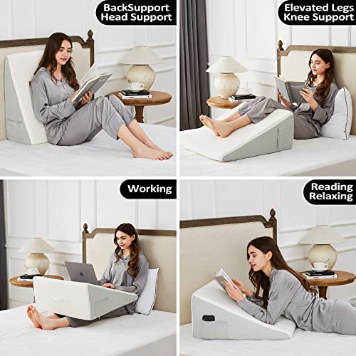 HomeMate Bed Wedge Pillow for Sleeping,Upgraded 12 Inch Foam Wedge Pillow for After Surgery Acid Reflux Snoring Gerd Heartburn,Triangle Pillow Wedge for Head, Back , Leg Support with Washable Cover