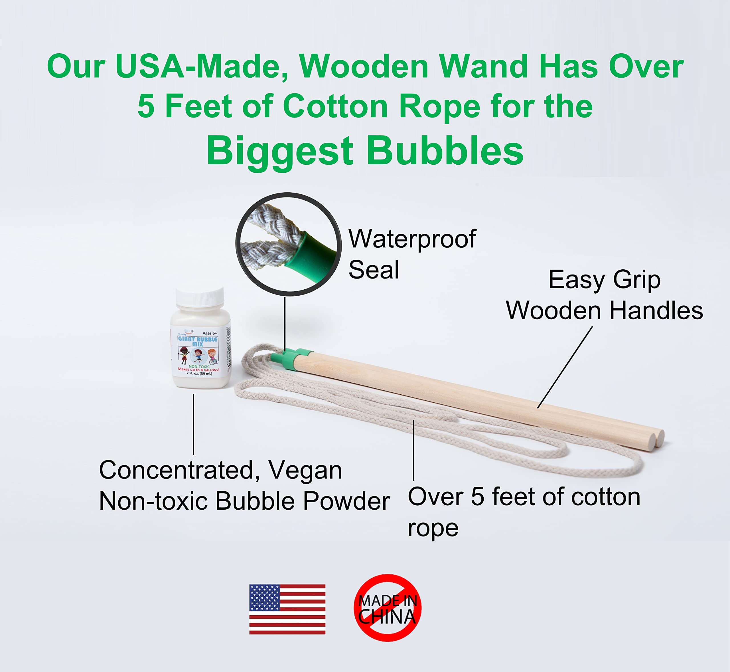 Bubbleventi Giant Bubble Kit | Made in USA | Includes 2 Wooden Wands, a Tips and Tricks Booklet, and 1 Bubble Mix - Makes 4 Gallons of Big Bubble Solution |Use atBirthdays andFamily Fun