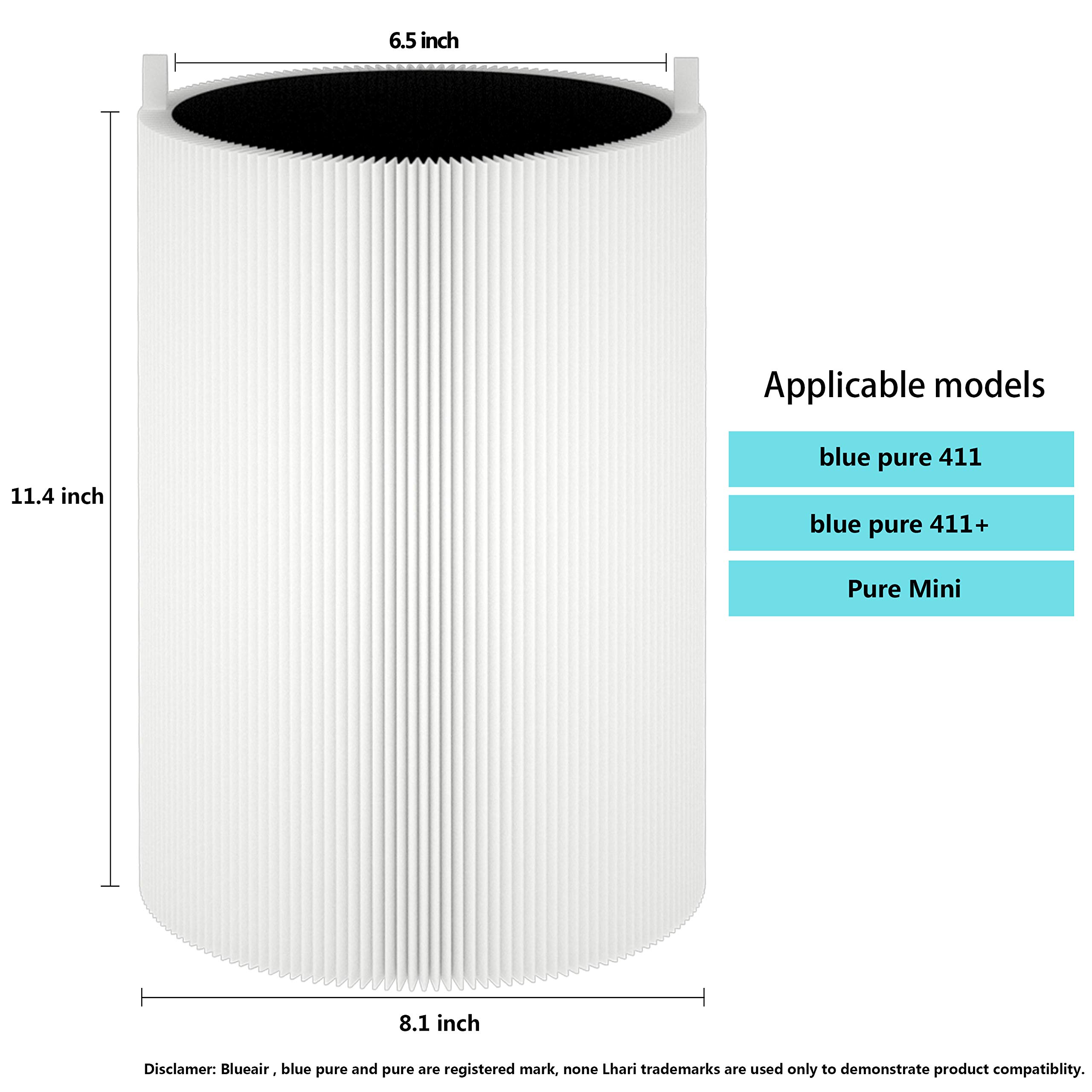 Blue Pure 411 Replacement Filter Compatible with Blueair Blue Pure 411, 411+, 411 Auto and Mini Air Purifiers, Particle and Activated Carbon, 2-Pack