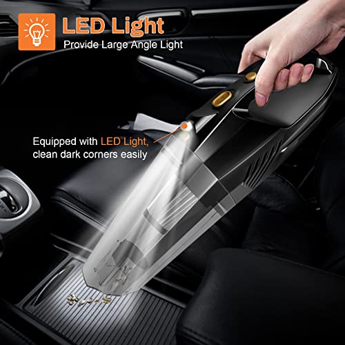 SAKKCA Car Vacuum Cleaner Cordless - Handheld Vacuum Rechargable, 9000pa High Suction, Led Light, Wet-Dry Use Portable Car Vacuum for Vehicle Home Office