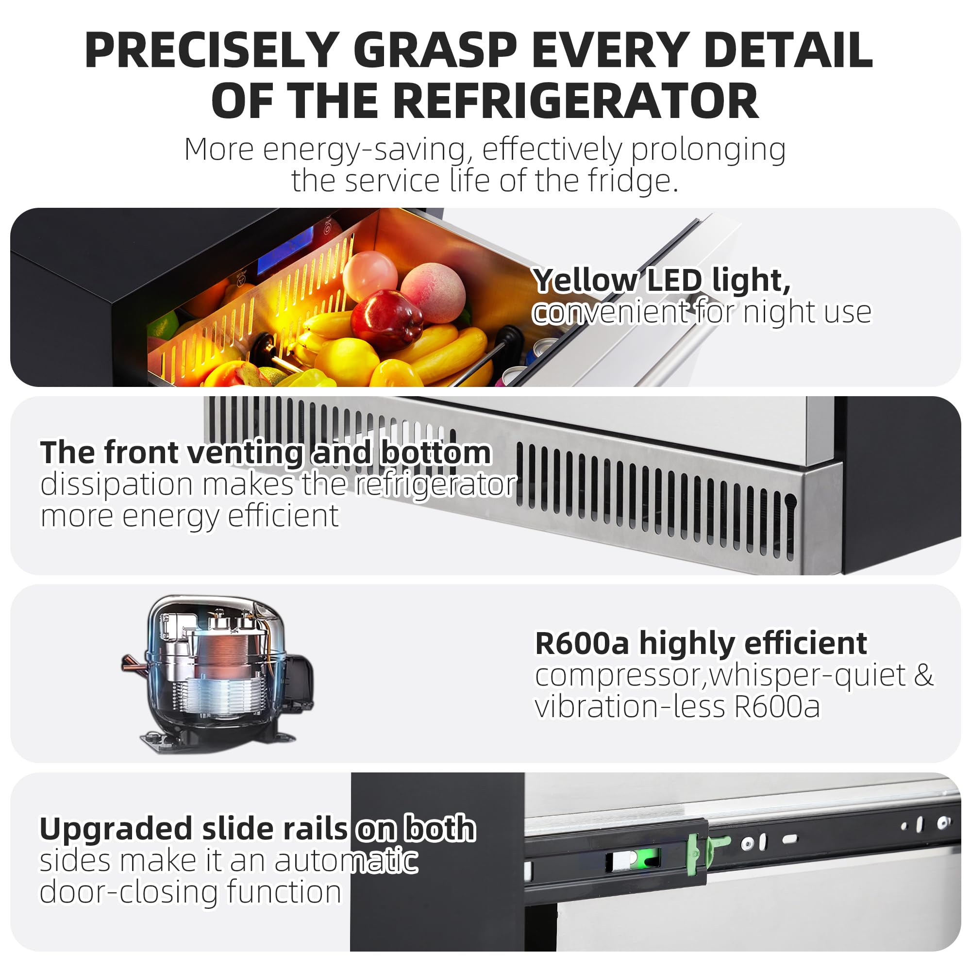 Garvee 24 inch Undercounter Refrigerator, 5.12 Cu.Ft Outdoor Fridge for Patio, Wine and Beverage Refrigerator, Drawer Refrigerator Under Counter Fridge Ideal for Home and Commercial