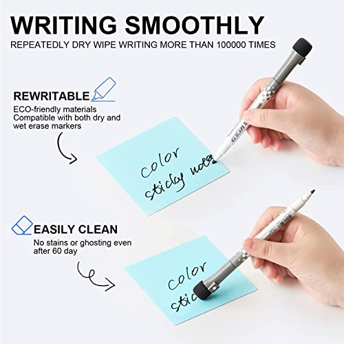 KopYoeHn Dry Erase Sticky Notes, Reusable Whiteboard, Colorful Stickers for All Smooth Surfaces, Washable, Removable, Great for Office, Home, Eco-Friendly, 4X4 inch, 6 Pack