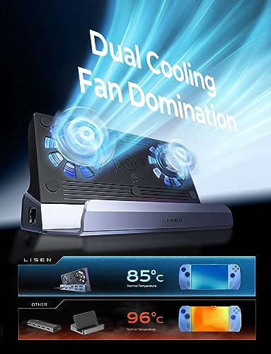 LISEN Docking Station for Asus Rog Ally Turbo 30W Mode & Steam Deck,13-in-1 Steam Deck Dock with 5 USB 3.0 & 2.0, Dual Cooling Fan, HDMI 4K@60Hz, 100W PD Charging and 1000Mbps Steam Deck Accessories