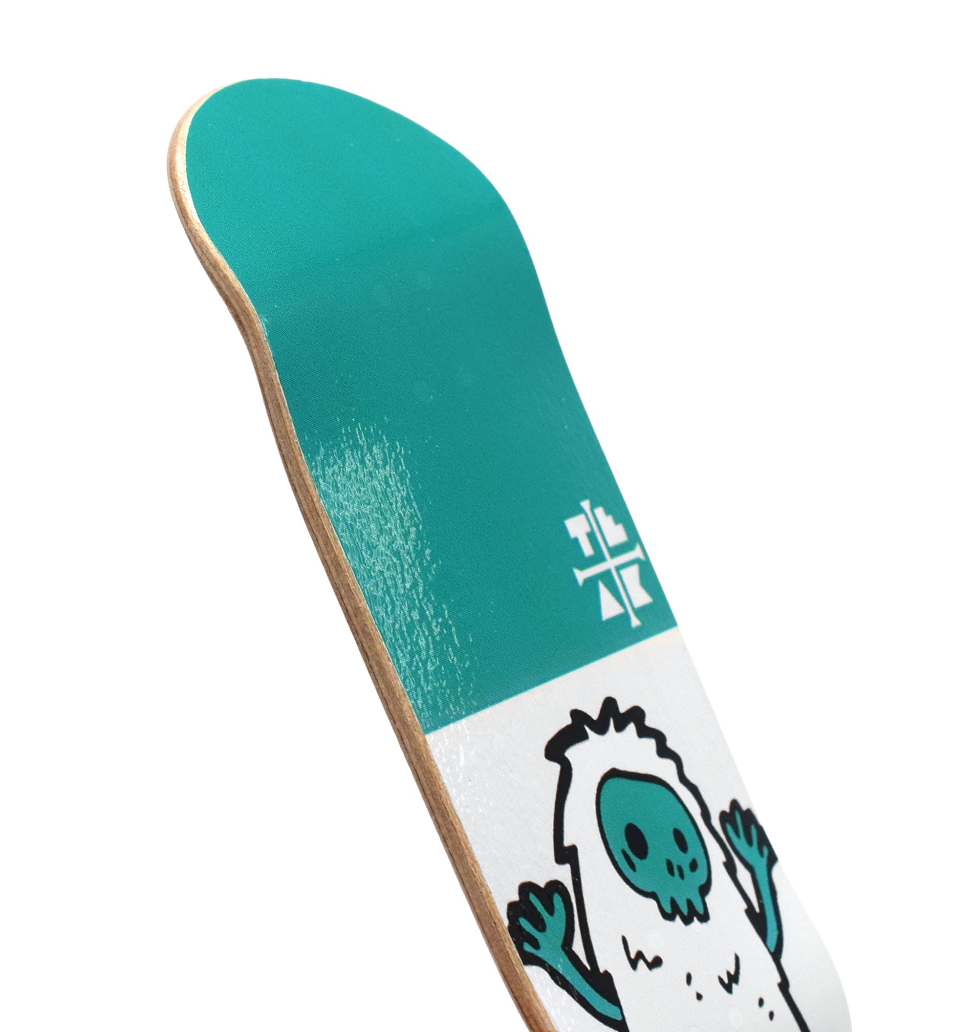 Teak Tuning Premium Fingerboard Graphic Deck, Teal Yeti - 32mm x 97mm - Heat Transfer Graphics, Pro Shape & Size - Pre-Drilled Holes - Includes Prolific Foam Tape