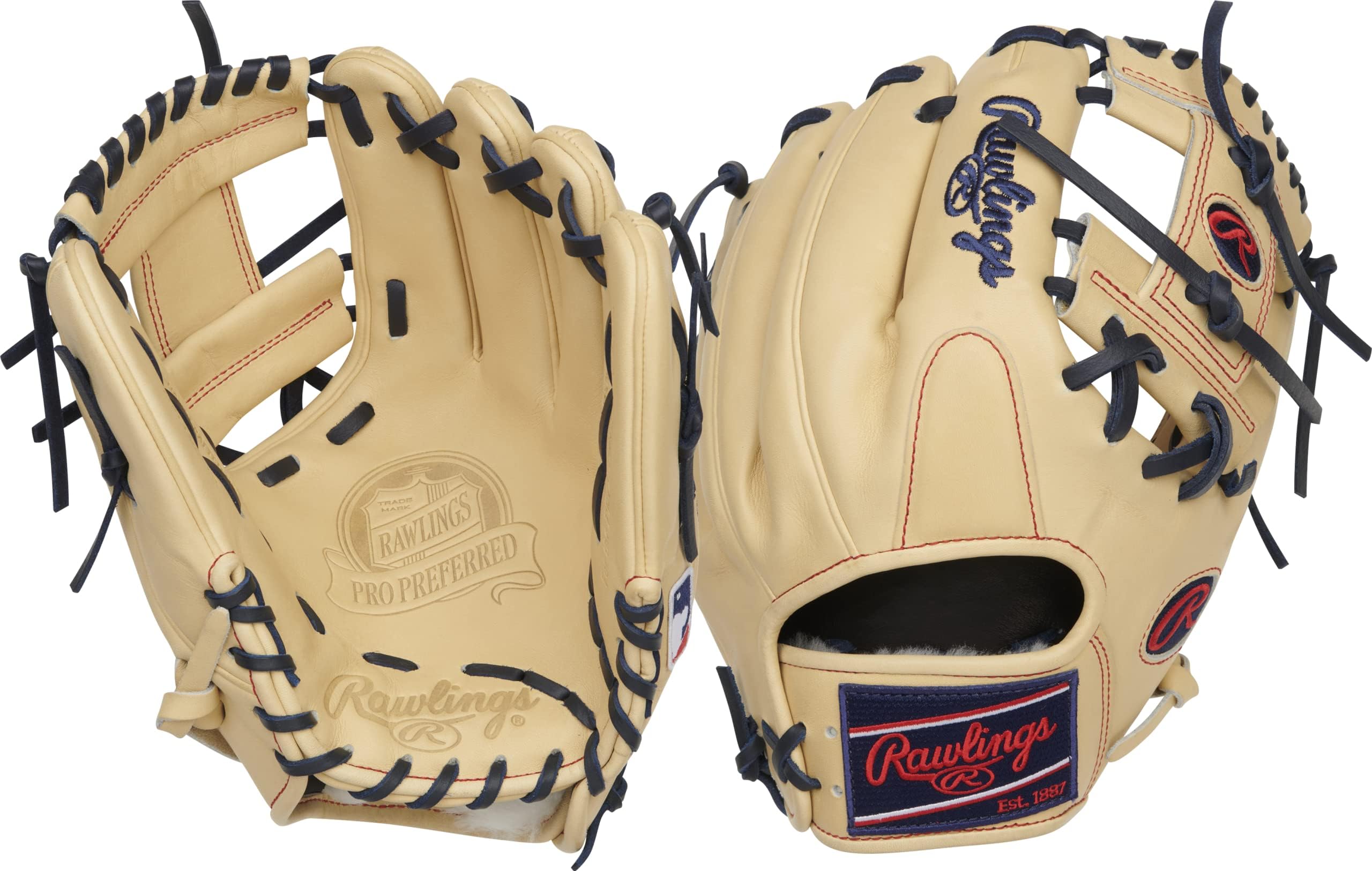 Rawlings | PRO PREFERRED Baseball Glove | 11.5" | Pro I Web | Right Hand Throw | Camel/Navy/Red