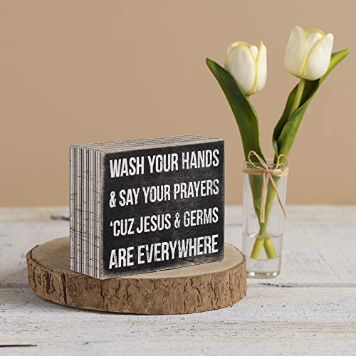 Primitives by Kathy Pinstripe Trimmed Box Sign, 4-Inch by 5-Inch, Jesus & Germs