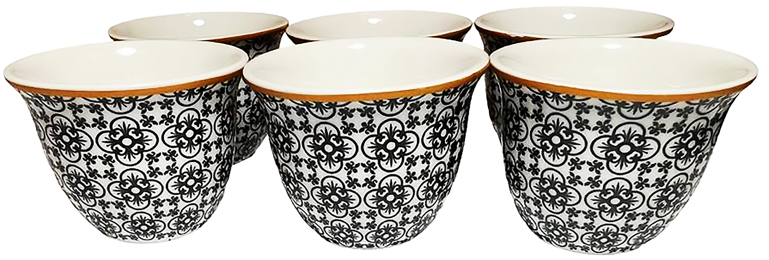 Chandler Espresso Turkish Arabica Coffee Cup Assorted Design Available from Brand 70ml 2.5oz Set of 6 Cups with Gift Box (Porcelain, White Porcelain with Black Flowers H)
