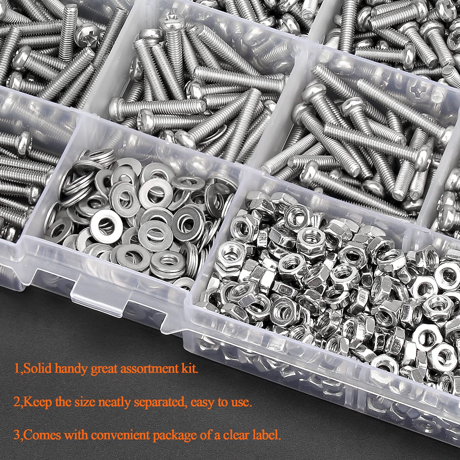 HELIFOUNER 1280 Pieces M3 x 4mm /6mm /8mm /10mm /12mm /14mm /16mm /18mm /20mm /25mm / 30mm, Phillips Pan Head Machine Screws, Metric Screws Bolts Washers Nuts Kit, 304 Stainless Steel