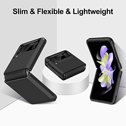SAMONPOW for Samsung Galaxy Z Flip 4 Case, Z Flip 4 Case with Upgraded Hinge Protection Dual Layer Hard PC Soft TPU Bumper Full Body Shockproof Flip 4 Phone Case for Galaxy Z Flip 4 5G Case - Black