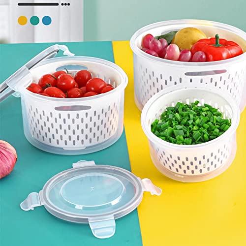 Fresh Fruit Vegetable Container, 3-in-1 Versatile BPA-free Plastic Grocery Storage With Vents Partitioned Storage Container For Fresh Berry Lettuce Storage (Small)