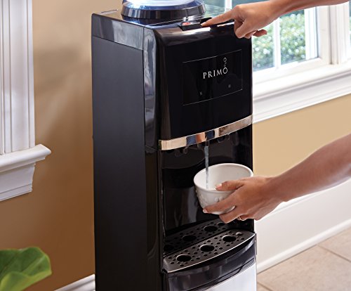 Primo Top-Loading Water Dispenser - 3 Temp (Hot-Cool-Cold) Water Cooler Water Dispenser for 5 Gallon Bottle w/Child-Resistant Safety Feature, Black and Stainless Steel, 3 Spout