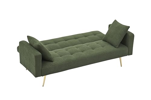 Eafurn Teddy Fleece Upholstered Folding Futon Sofa Bed Convertible Sleeper Couch with 3 Adjustable Backrest, Recliner Loveseat Lounge Sofabed Daybed with Golden Metal Legs for Living Room Office