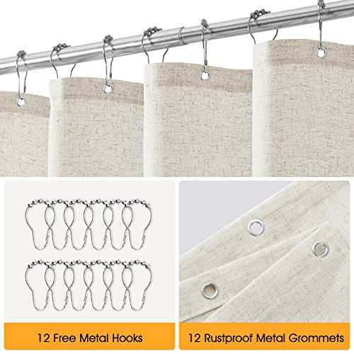 SMABU Black Linen Shower Curtain with Liner Natural Fabric Shower Curtain Liner Set with Hooks Rustic Forest Mountain Shower Curtains for Bathroom Black and Cream Double Shower Curtain Dark Grey 72x72