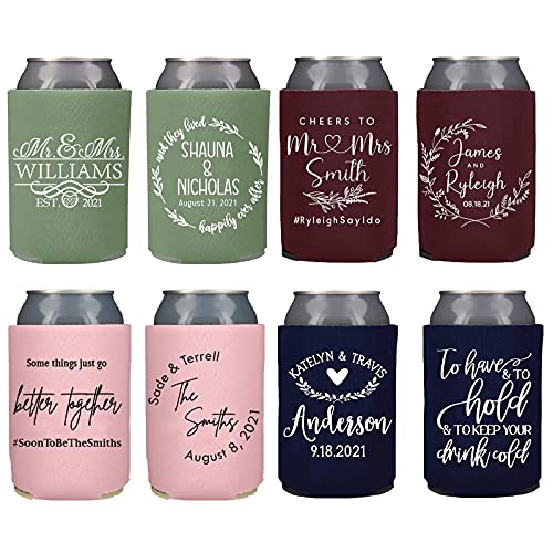 Customized Wedding Can Coolers Personalized Wedding Favors Monogram Can Holders (Custom ā Assorted, 100 can Cooler)