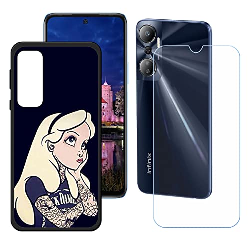 LMLQSZ TPU Cover for Infinix Hot 20 4G + HD Tempered Glass, Silicone Shell Bumper Protective Back Case - 9 Hardness Anti-Scratch Screen Protector for Infinix Hot 20 4G (6,82") - KE2
