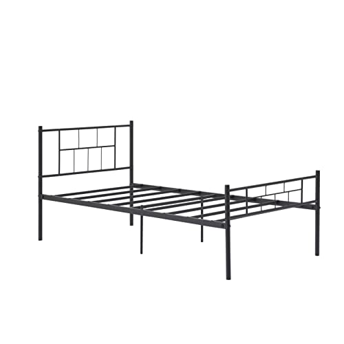 Liink1Ga Twin Bed Frames with Headboard, Twin Bed Frame No Box Spring Needed, No Squeaky, Easy to Assemble Twin Size Bed Frames, Country Rustic Style