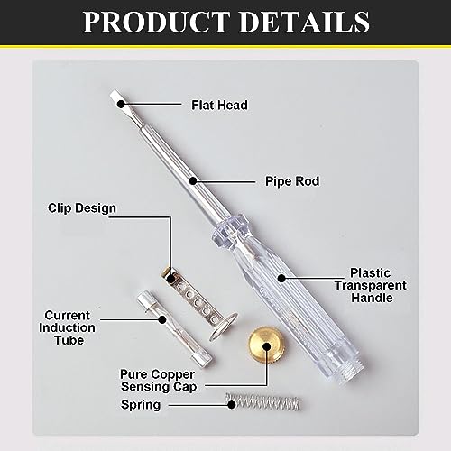 Fielect Test Screwdriver, Voltage Detector Pen Light Circuit Tester Electric Test Pen Screwdriver Neon Tube AC/DC 100-500V Clear 1pcs