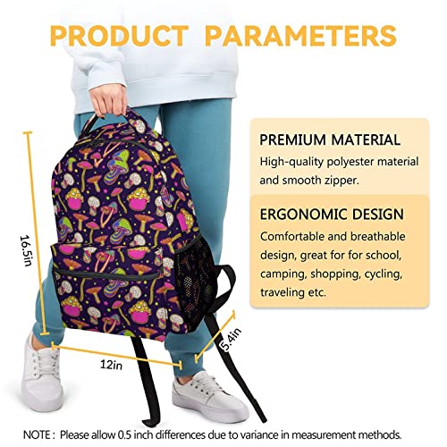 Homexzdiy Mushroom Backpack for Girls Boys, 16" Purple Backpacks for School, Cute Lightweight Bookbag for Kids Students