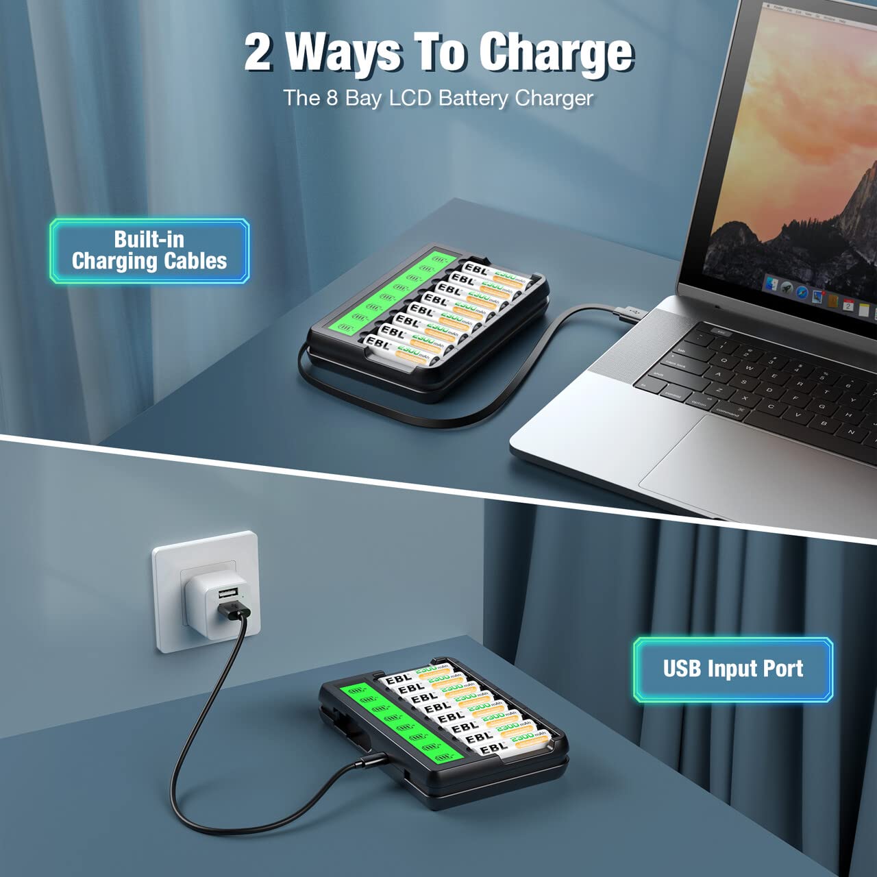 EBL 20-Counts AA Rechargeable Batteries and 8 Bay Newest Version LCD Battery Charger