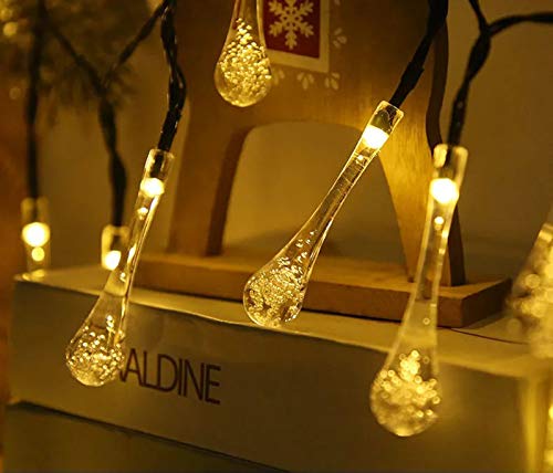SNOMYRS Solar String Light Outdoor 21 Ft 30 Led Water Drop Solar Powered Lights with 8 Modes Waterproof Crystal Lights for Patio Garden Yard Tree Wedding Party Home Porch Decor (Warm White)