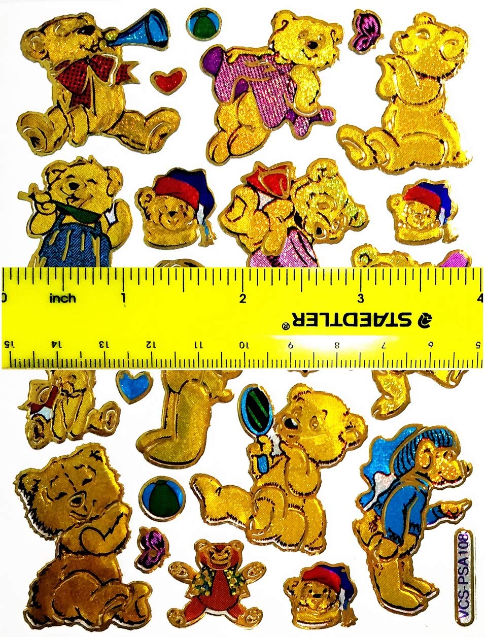 PARITA Stickers Glitter Cute Teddy Bear Gold Cartoon Stickers Craft Scrapbooking Book Album Card Diary Create Imagination Art Decal Waterproof for Kids (Pack 6 Sheets.) (13)