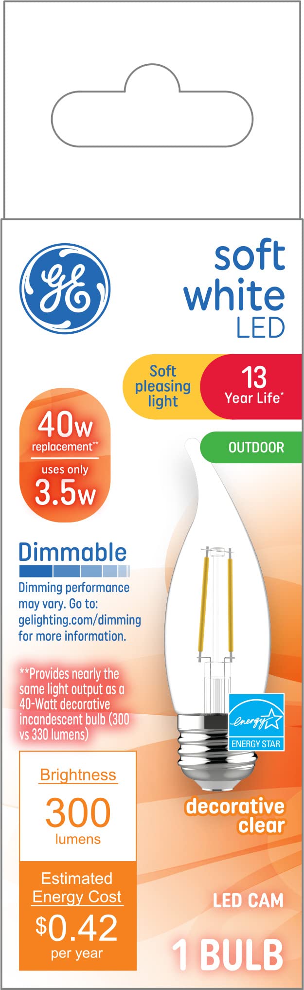 GE Lighting LED Decorative Light Bulbs, 3.5 Watt (40 Watt Equivalent) Soft White, Medium Base, Dimmable (4 Pack)