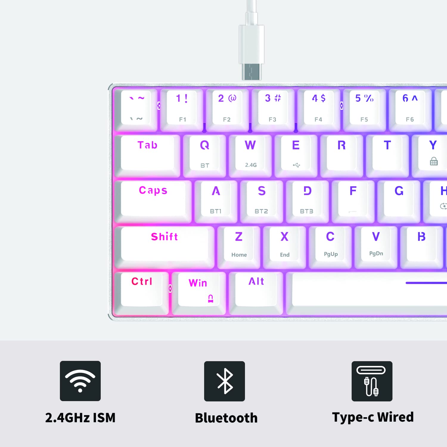 CIY AK61 Hot-Swappable Mechanical Keyboard with CNC Aluminum Case, RGB Wireless/Wired Gaming Keyboard, Double Shot Keycaps,2000mAh Battery(Gateron Yellow Switch)